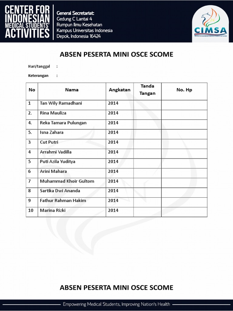 Mini OSCE Attendance List | PDF