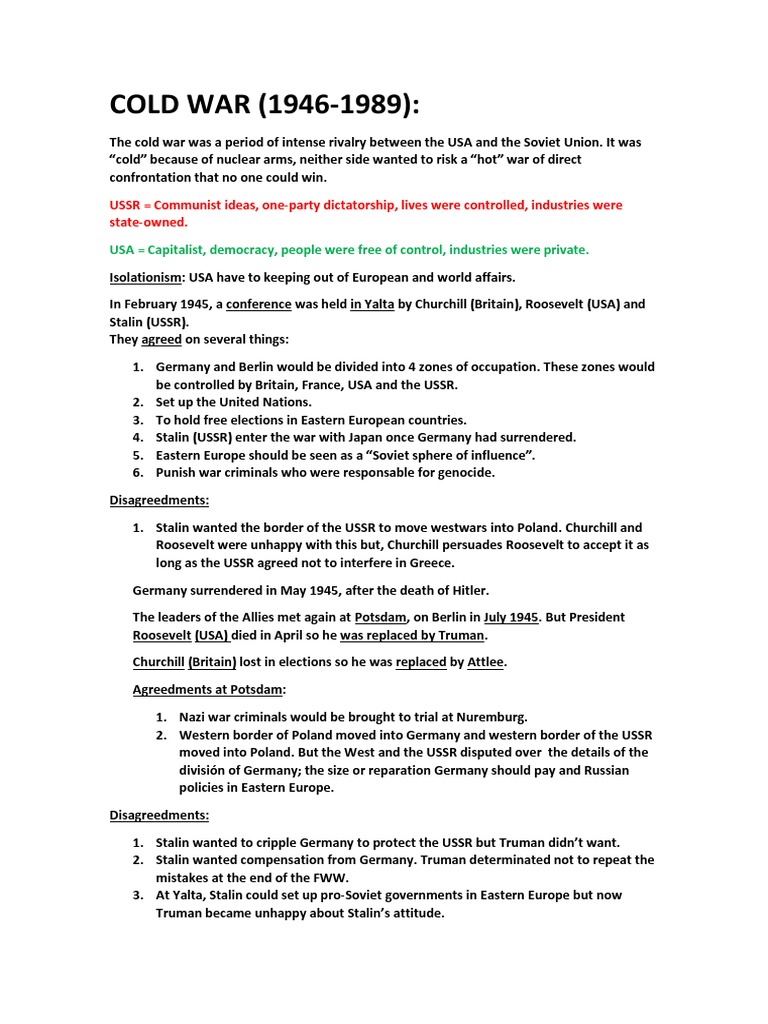 Cold War Igcse History | PDF | Soviet Union | World Politics