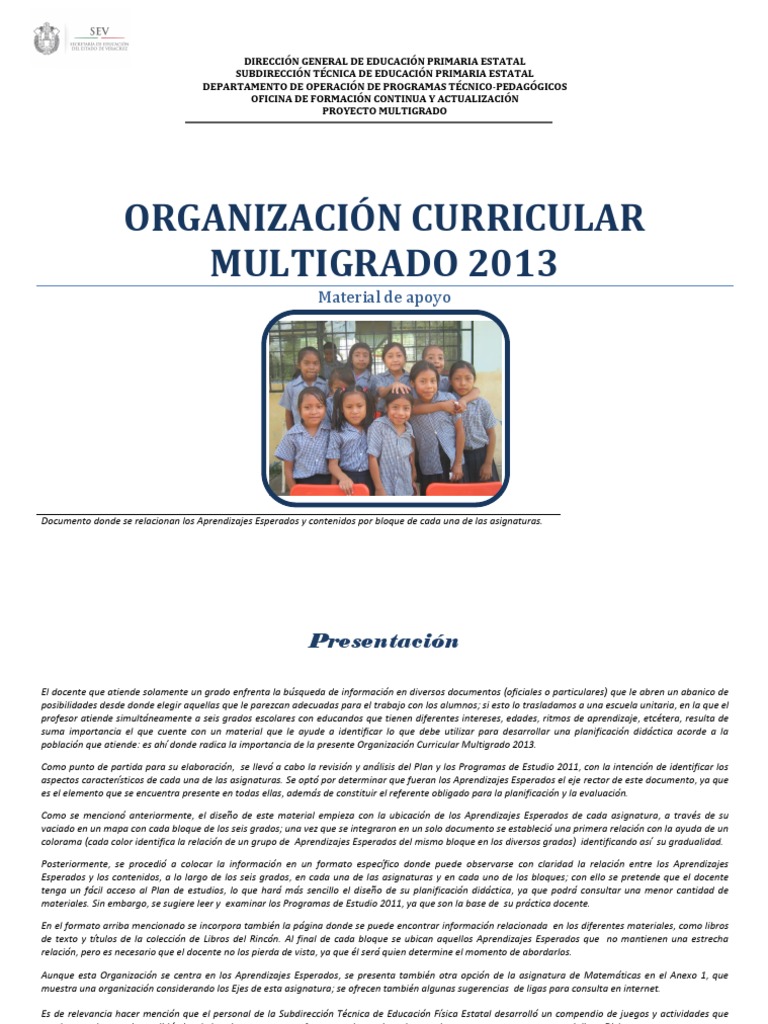 Organizacion Curricular Multigrado | PDF | Educación primaria | Maestros