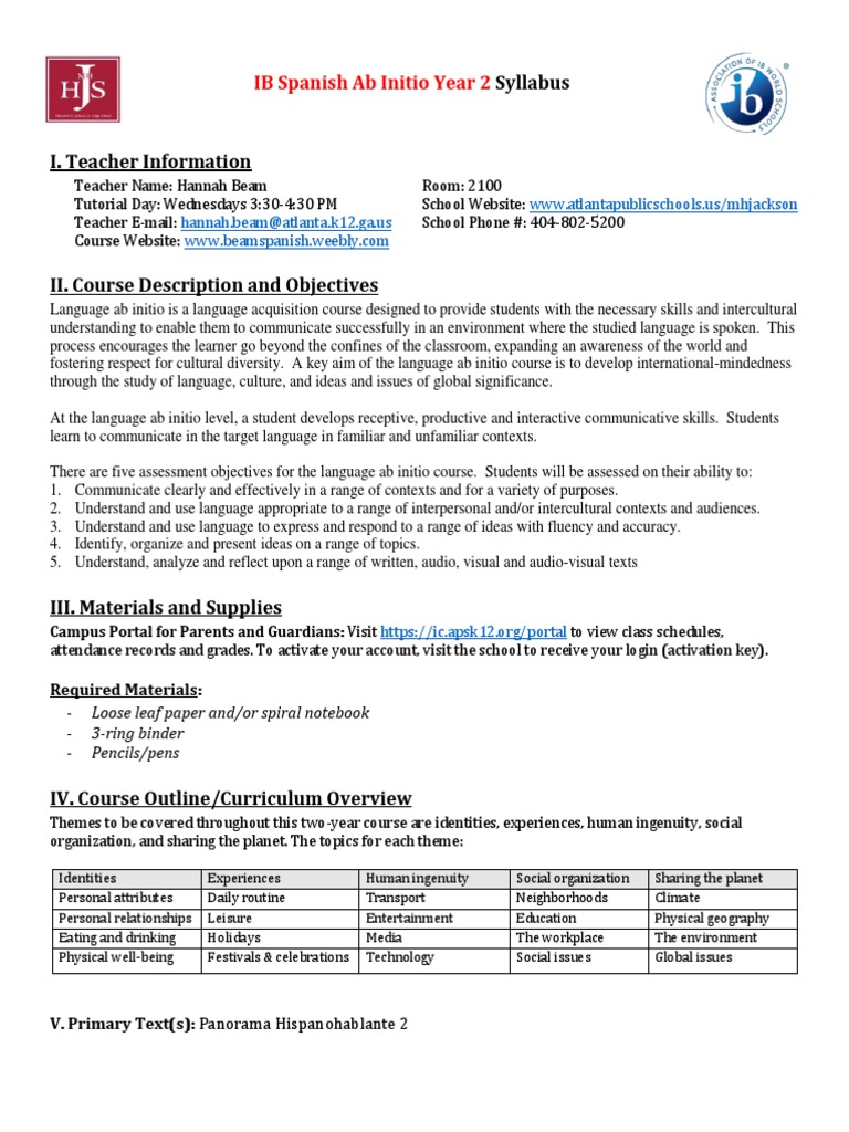Ib Span Year 2 Syllabus | PDF | Teachers | Cross Cultural Communication