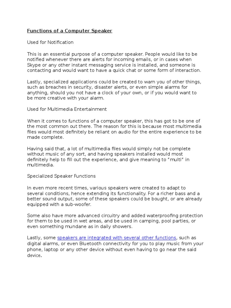 Functions of A Computer Speaker: Speakers Are Integrated With Several ...