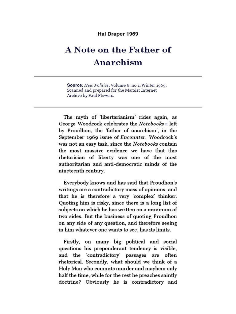 A Note On The Father of Anarchism | PDF | Liberty | Democracy