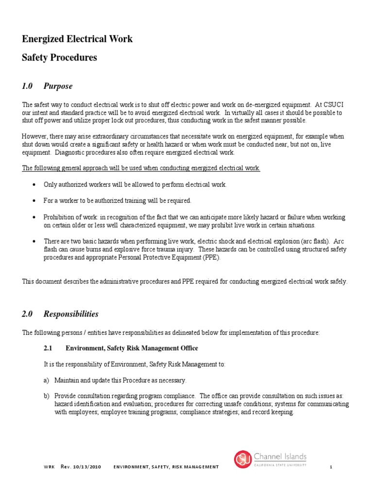 Energized Electrical Work Safety Guide | PDF | Personal Protective ...