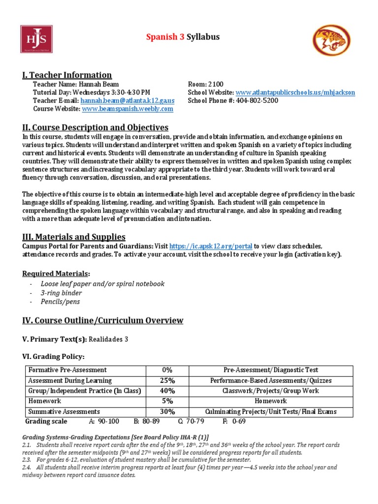 Spanish 3 Syllabus | Download Free PDF | Students | Teachers