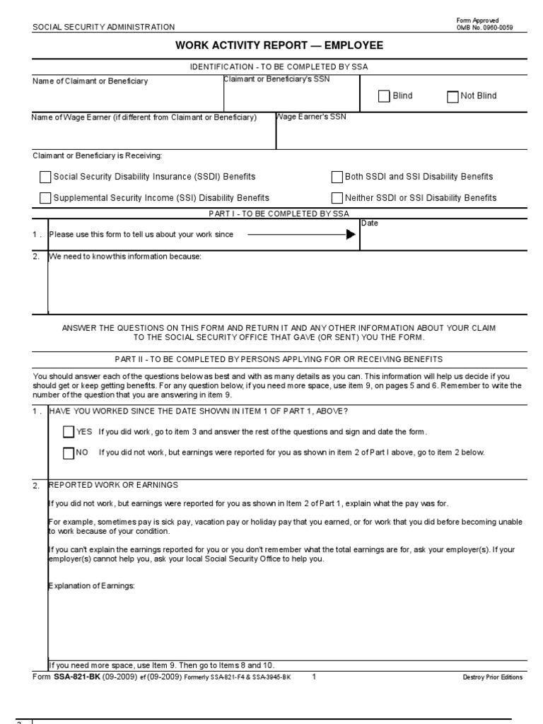 14.SSA 821 - Work Activity Report | PDF | Social Security ...