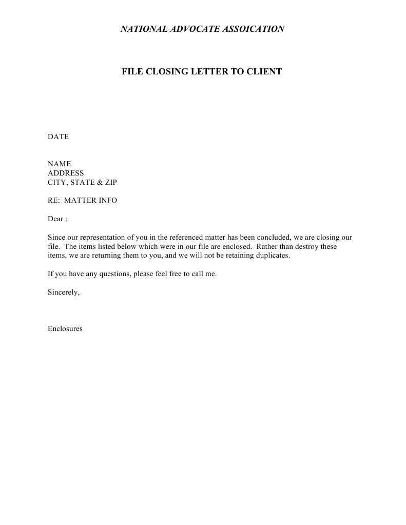 File Closing Letter To Client 096123 | PDF