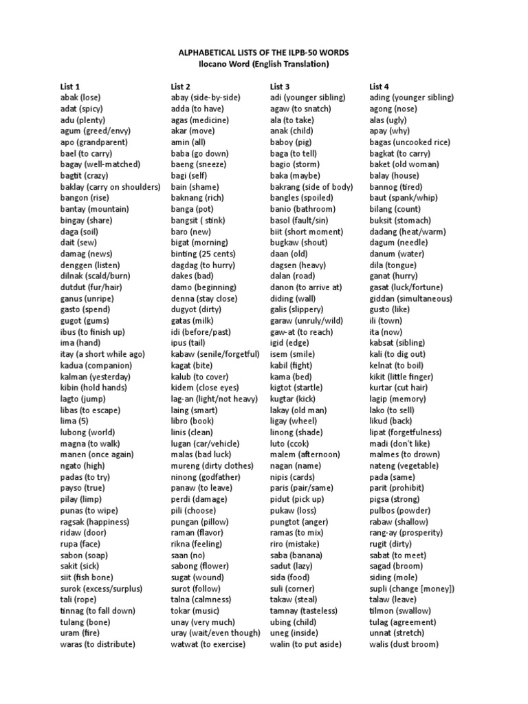 Alphabetical Lists of The Ilpb-50 Words | PDF | Nature