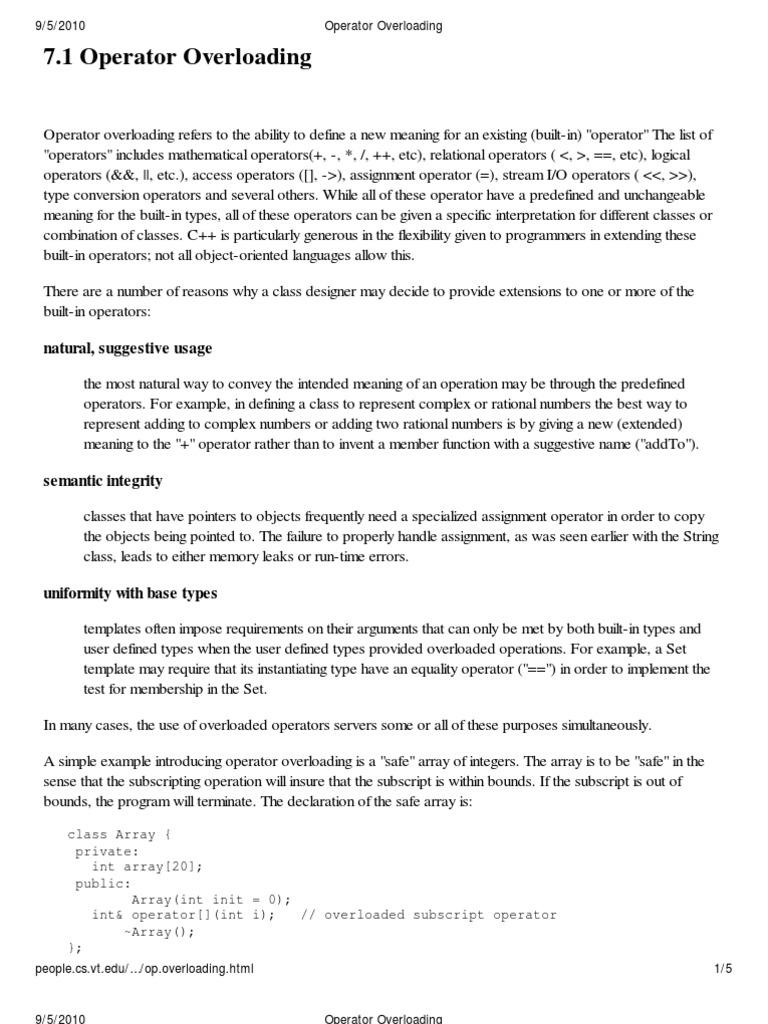 7.1 Operator Overloading: Natural, Suggestive Usage | PDF | Class ... 7.1 Operator Overloading: Natural, Suggestive Usage | PDF | Class ...