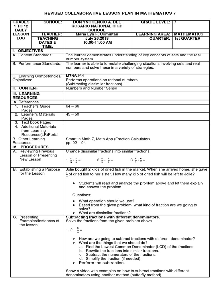 Math DLP | PDF | Fraction (Mathematics) | Angle