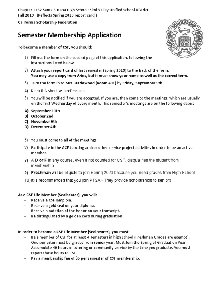 Fall 2019 CSF Application | PDF | Social Science | Science