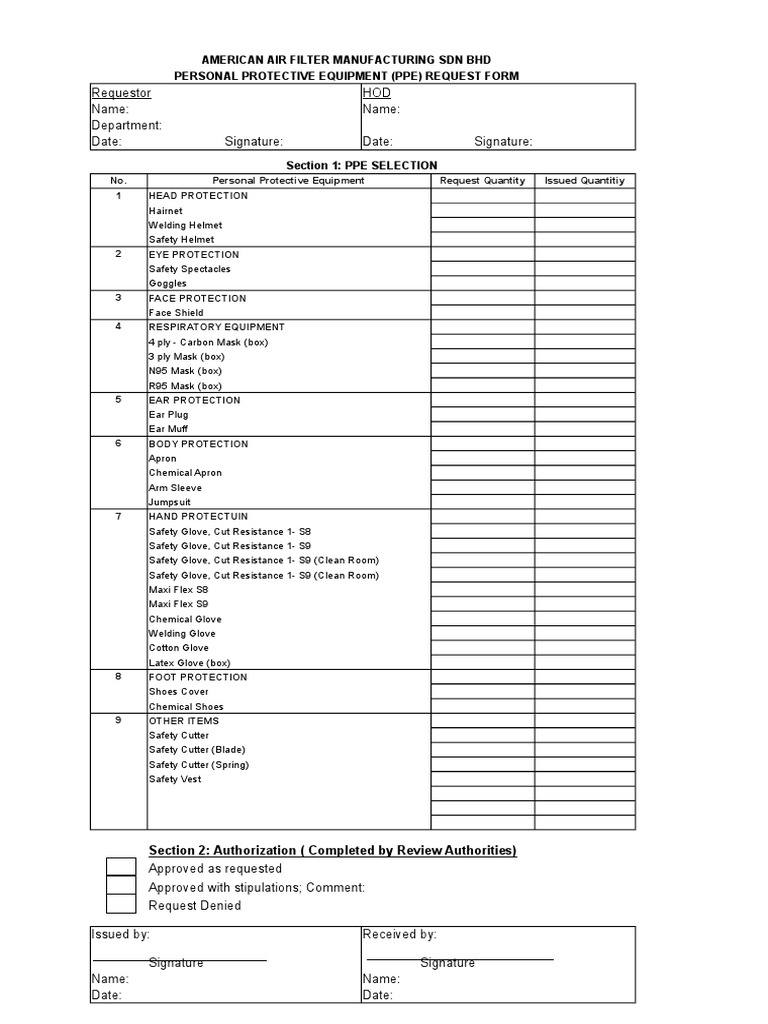 PPE Request Form | PDF