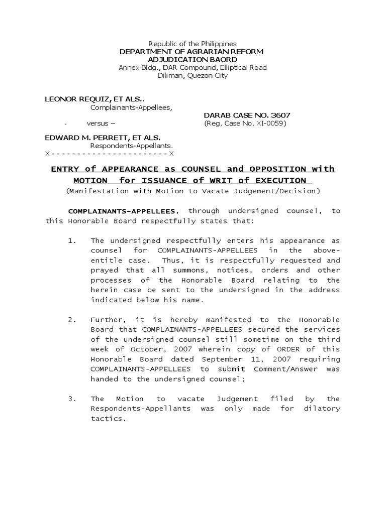 Entry of Appearance | PDF | Judiciaries | Common Law