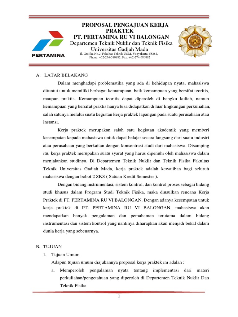 Proposal KP Pt. Pertamina Ru Vi Balongan 2018 | PDF