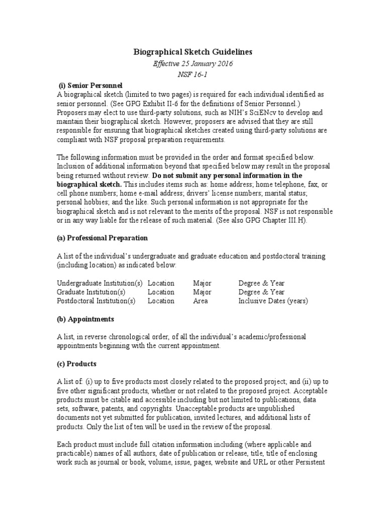 NSF Bio Sketch Guides 2016 | PDF | Academic Journal | Software