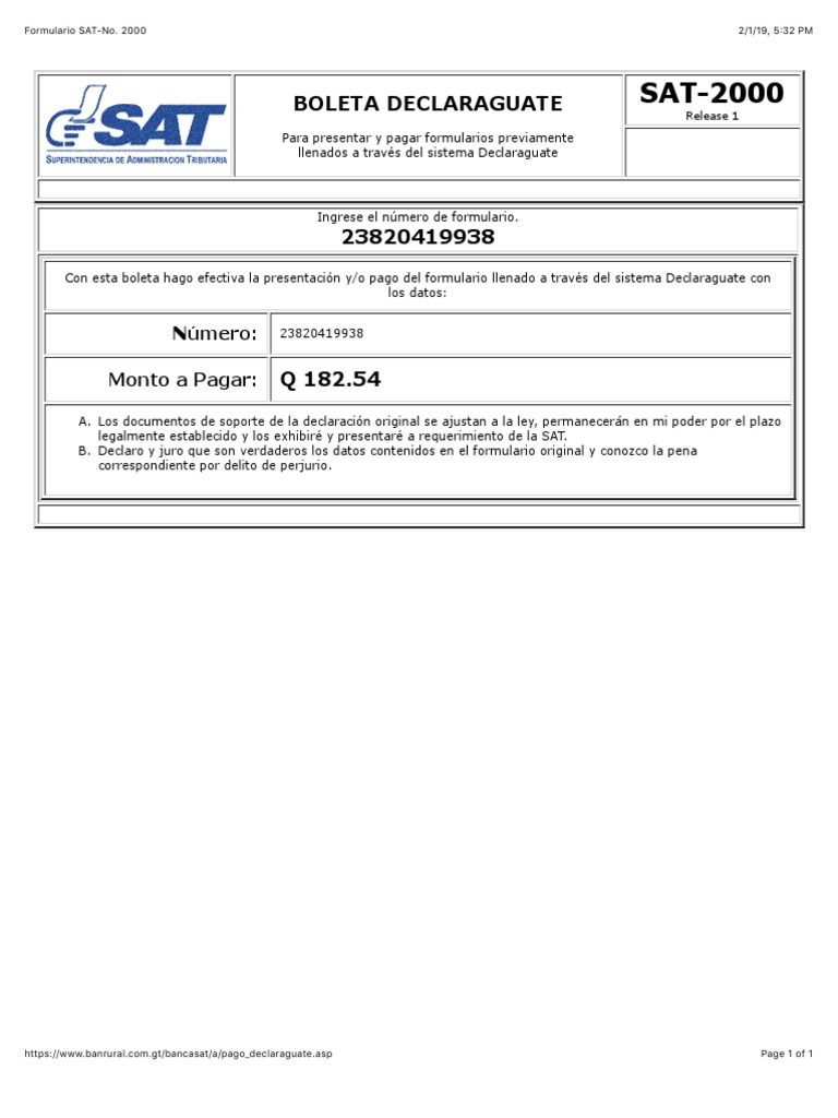 Formulario SAT-No. 2000 Carlos | PDF