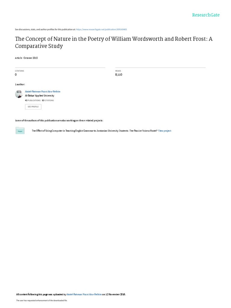 The Concept of Nature in The Poetry of William Wordsworth and Robert ...