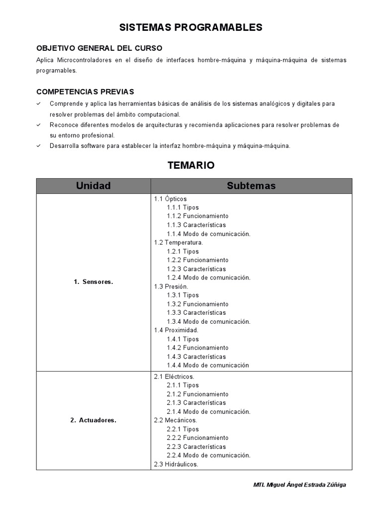 Temario - Sistemas Programables | PDF | Microcontrolador | Software