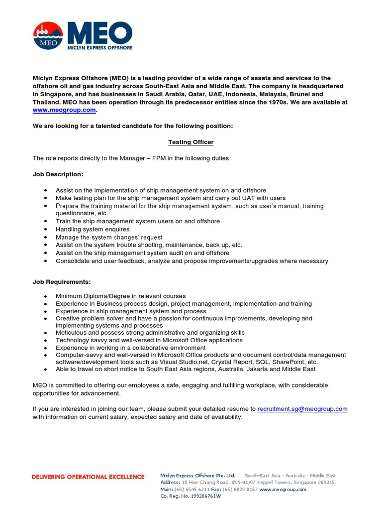 JD Letterhead Executive - Testing Officer | PDF | Computing | Business