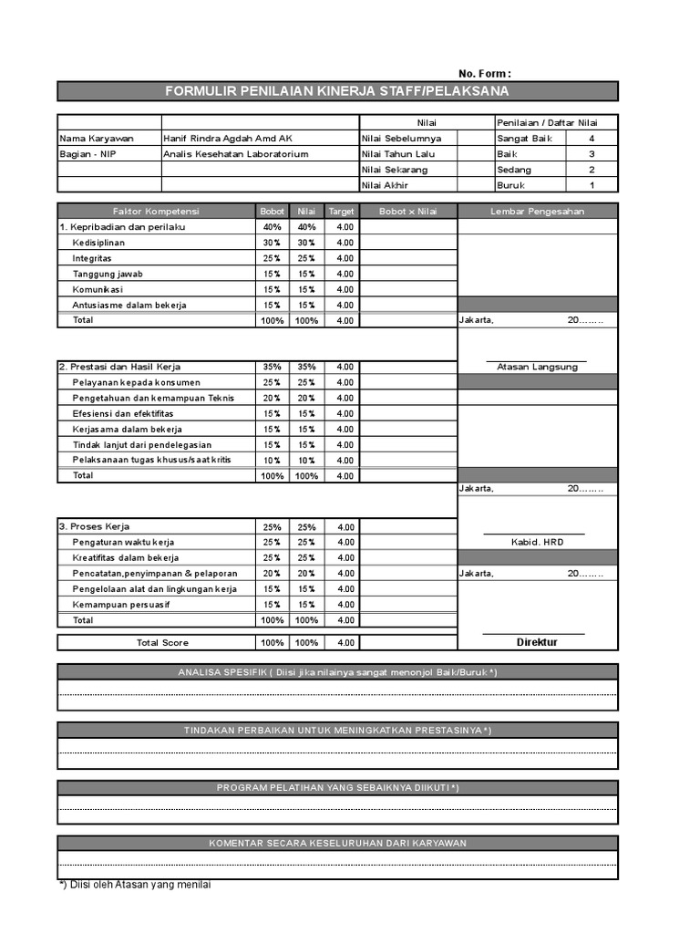 Form Penilaian Kinerja Karyawan | PDF