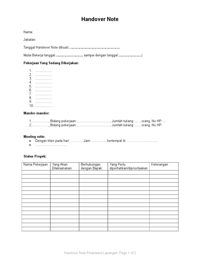 Contoh Handover Note | PDF