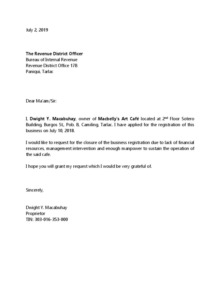 Letter Business Closure | PDF