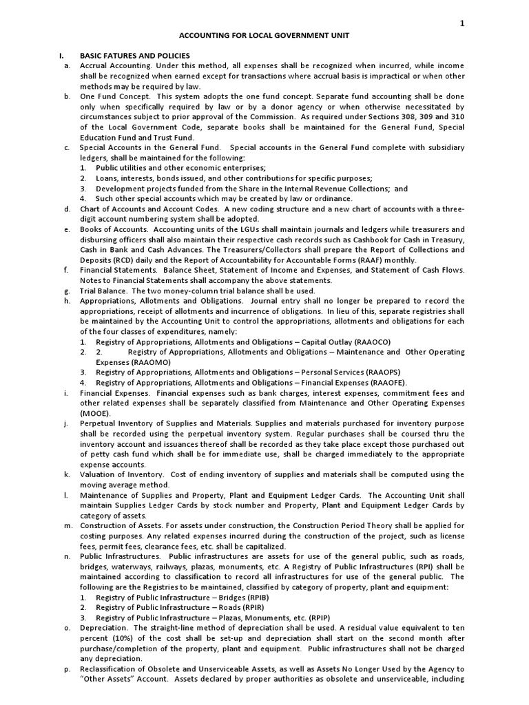 Accounting For Local Government Unit I. Basic Fatures and Policies ...