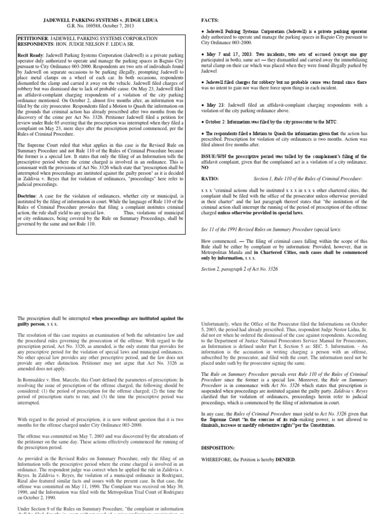 Jadewell V Lidua Digest | PDF | Statute Of Limitations | Prosecutor