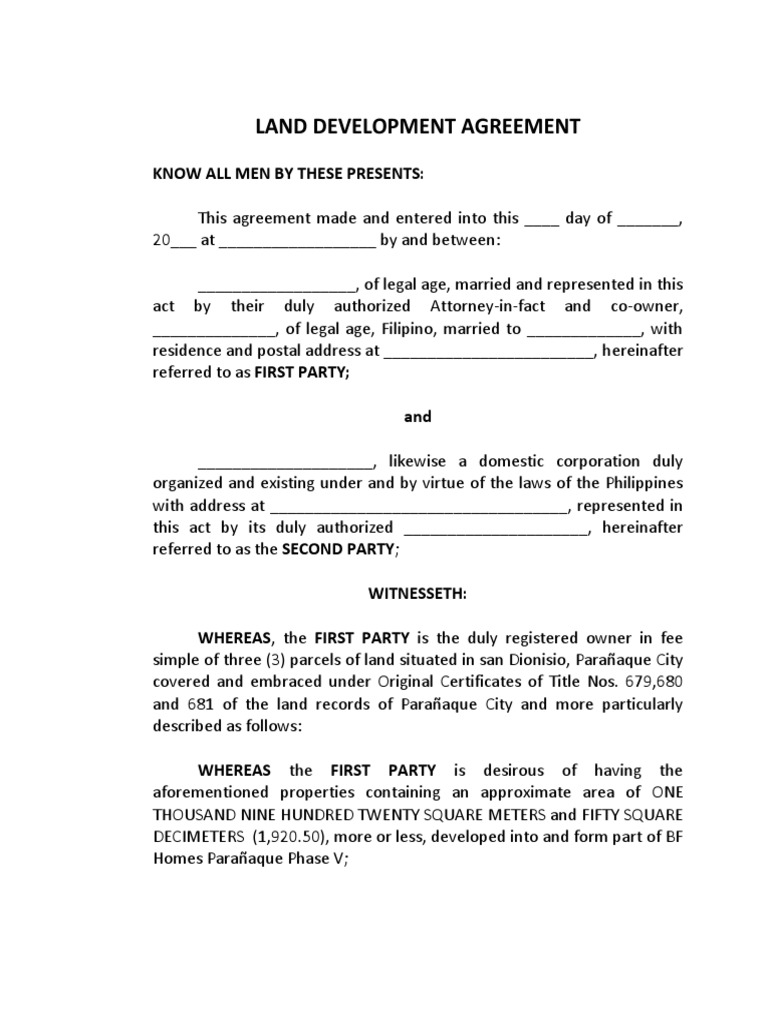 Land Development Agreement | PDF | Deed | Guarantee