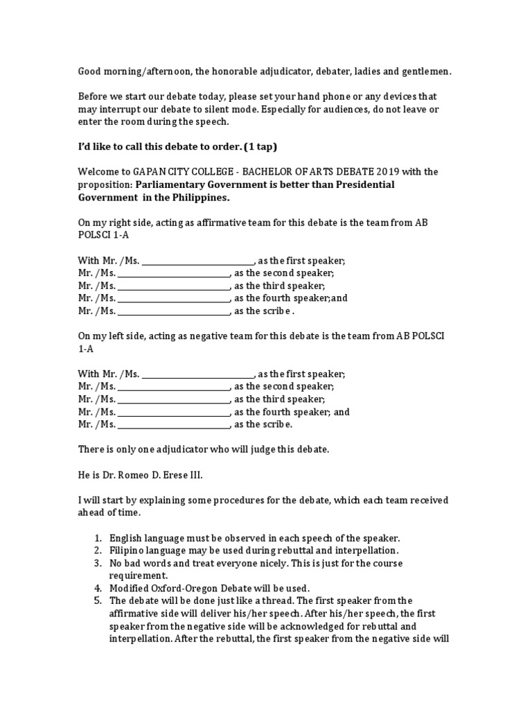 Polsci Debate Script | PDF | Public Sphere | Government