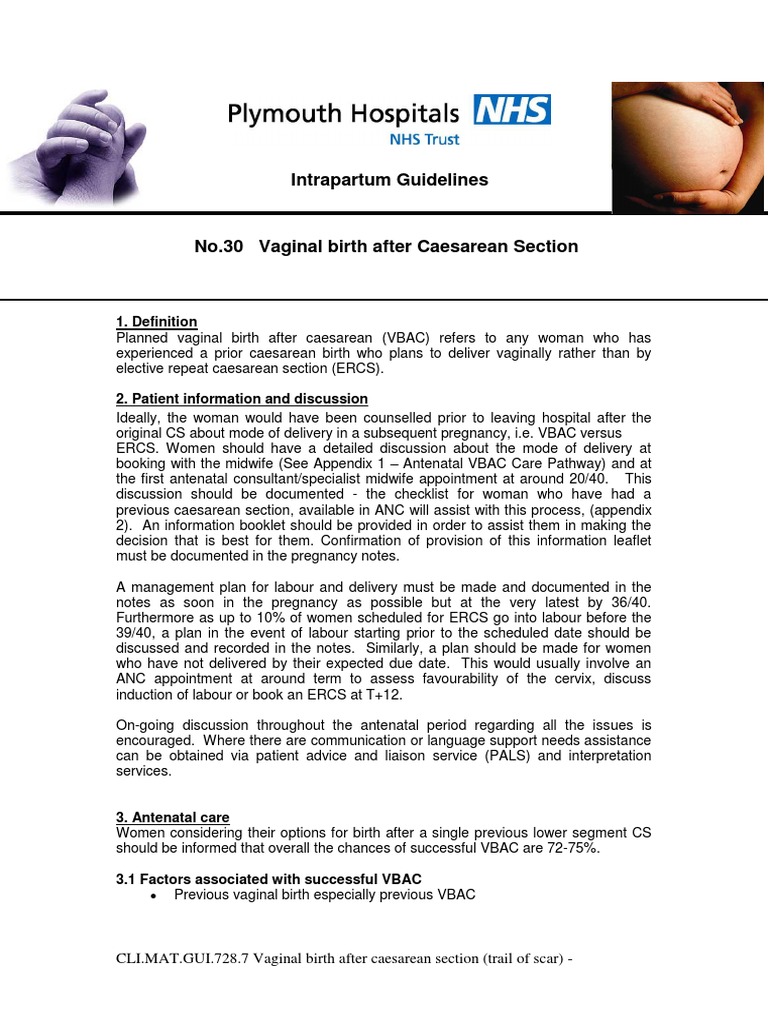 Vaginal Birth After Caesarean Section | PDF | Childbirth | Caesarean ...
