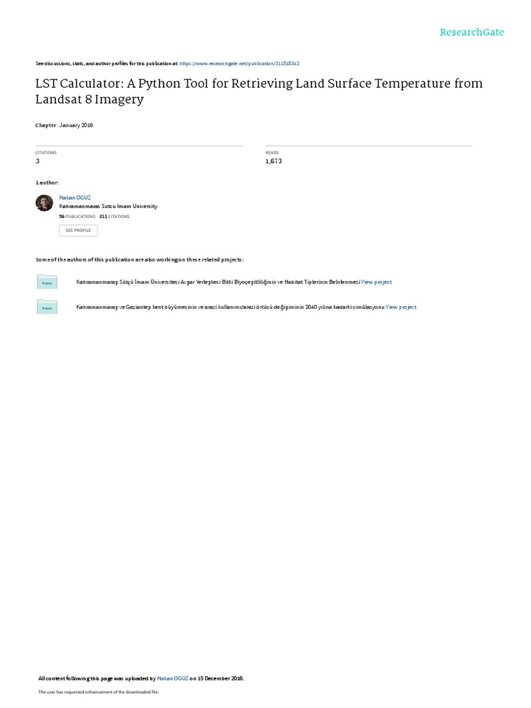 LST Calculator: A Python Tool For Retrieving Land Surface Temperature From Landsat 8 Imagery ...