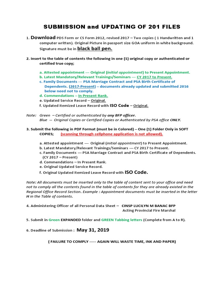 Guidelines for Submitting and Updating 201 Personnel Files | PDF