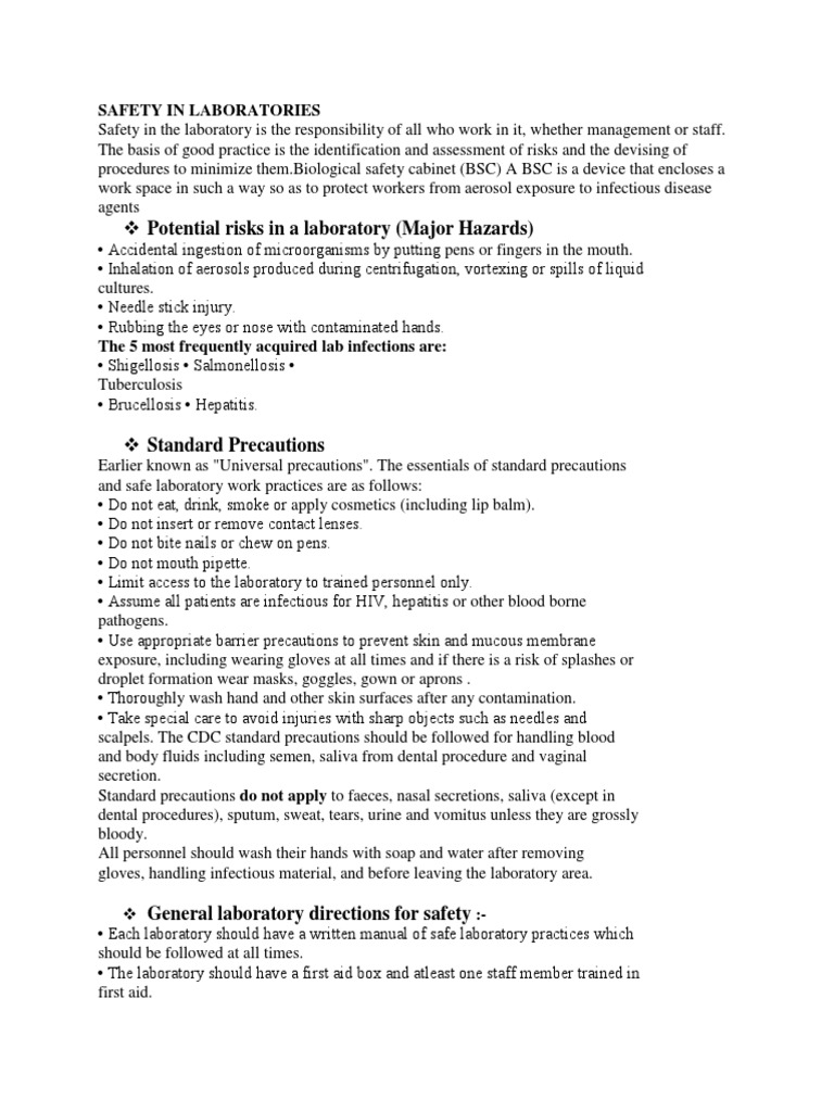 Potential Risks in A Laboratory (Major Hazards) | PDF | Laboratories ...