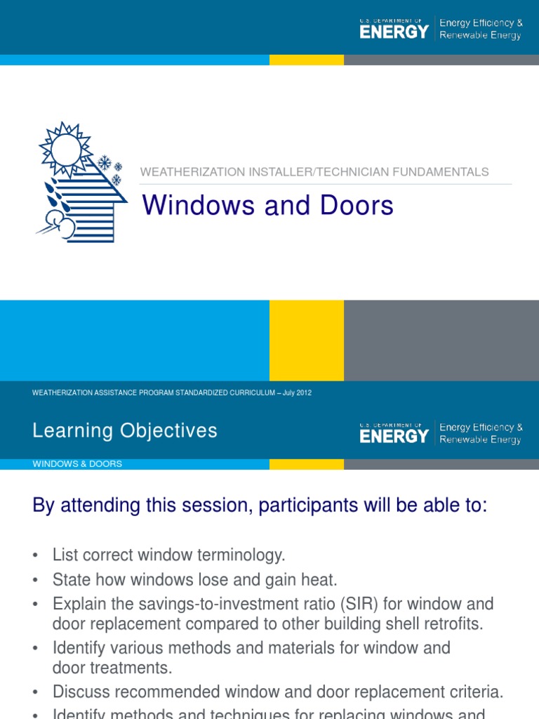 Windows and Doors: Weatherization Installer/Technician Fundamentals ...