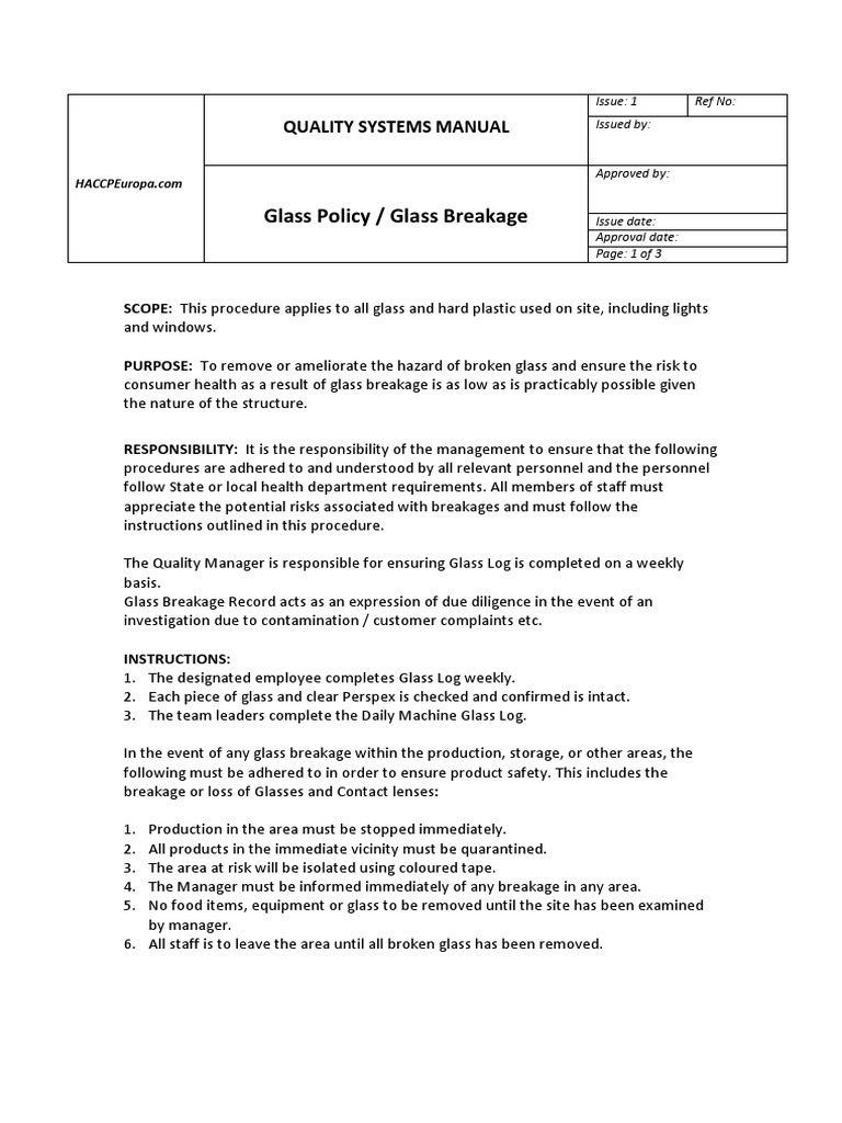QSM Glass Policy | PDF | Risk | Safety
