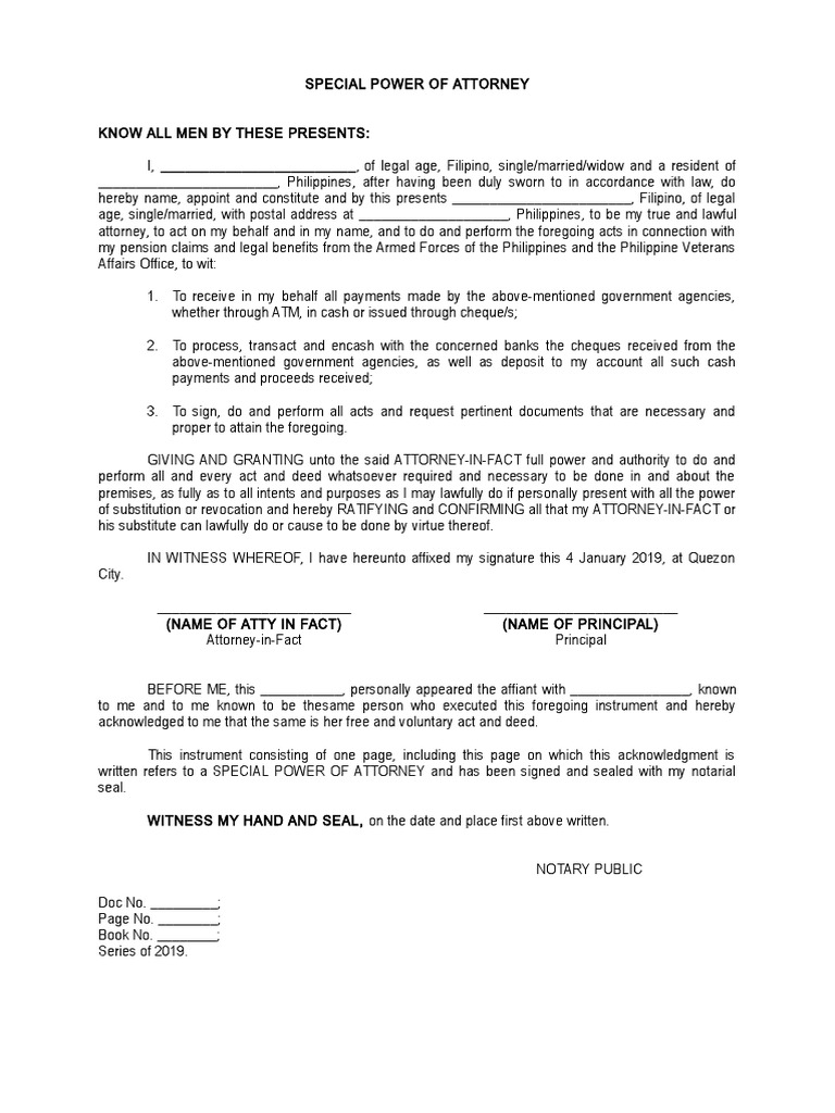 Special Power of Attorney for Veterans | PDF | Power Of Attorney | Virtue