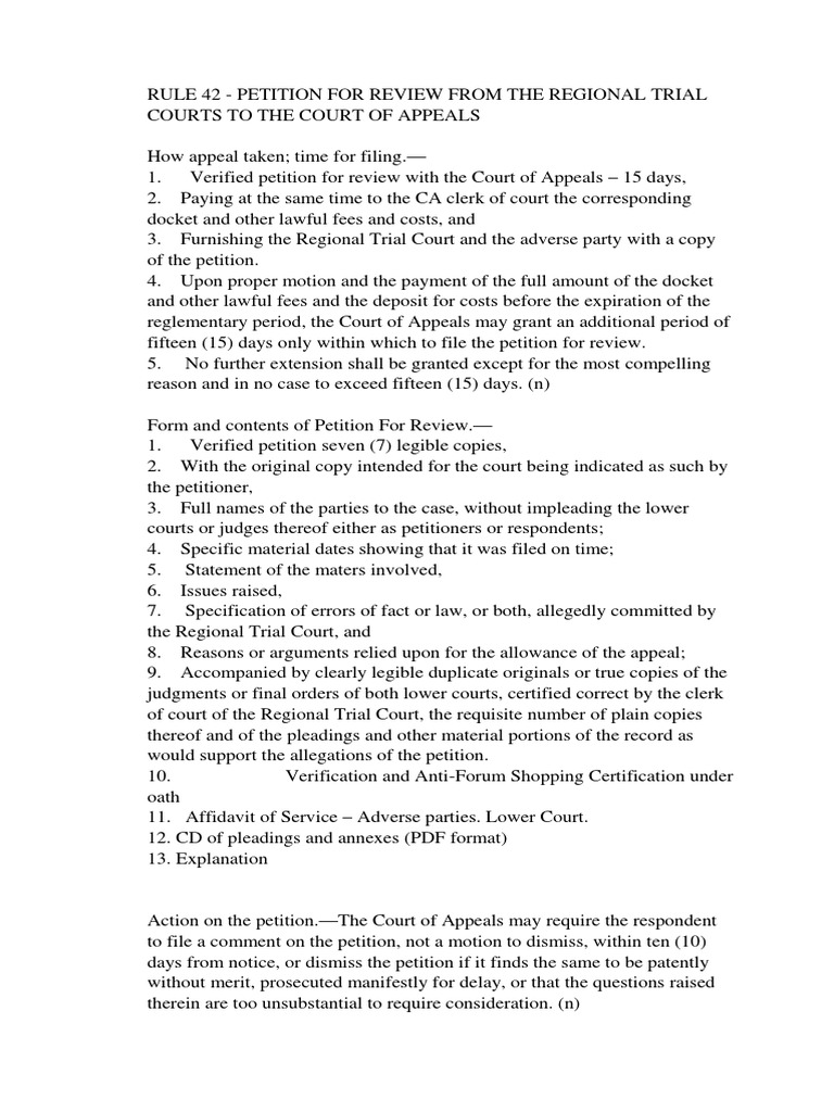 Rule 42 Et Al | PDF | Brief (Law) | Appeal
