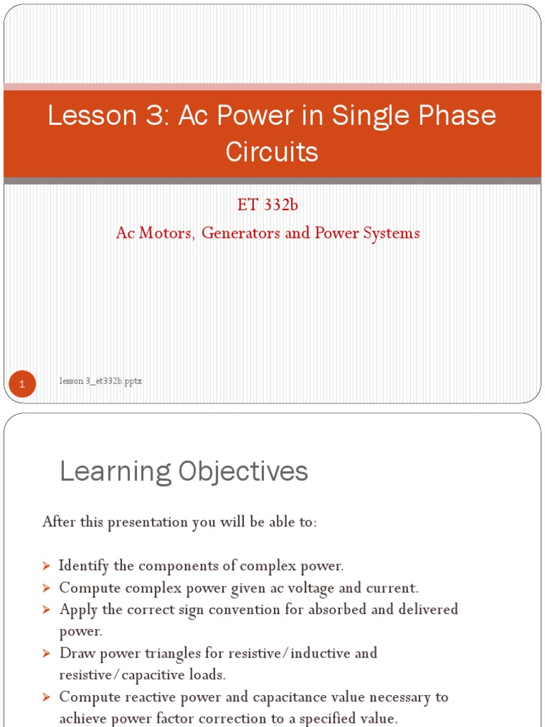 Lesson 3: Ac Power in Single Phase Circuits: ET 332b Ac Motors ...