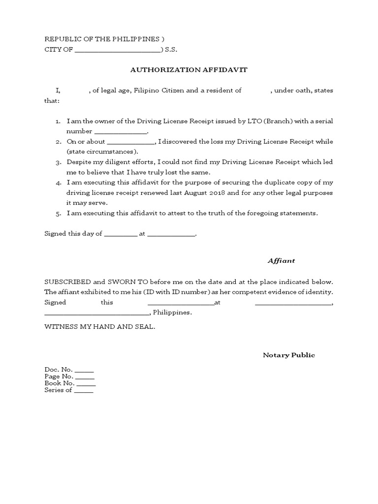 Authorization Affidavit: Affiant | PDF