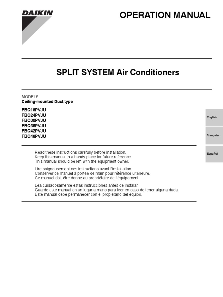 FBQ18-48PVJU Operation Manual | PDF | Air Conditioning | Hvac