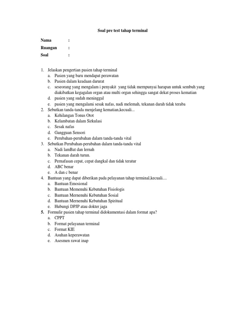 Soal Pre Test Tahap Terminal | PDF