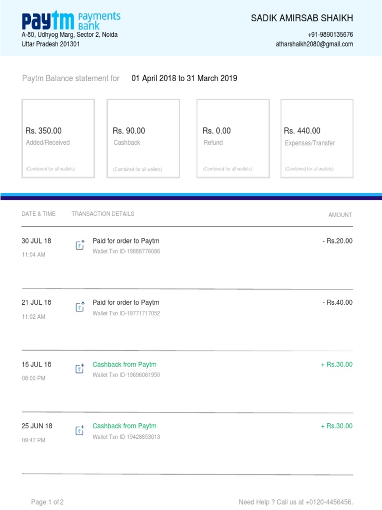 Paytm Statement Financial Year 18-19 9890135676 PDF | PDF | Banking ...