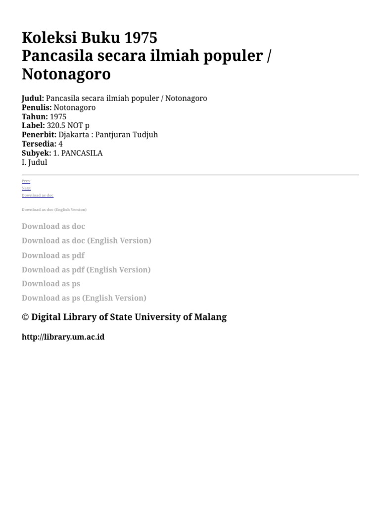 Koleksi Buku 1975 Pancasila Secara Ilmiah Populer - Notonagoro PDF | PDF