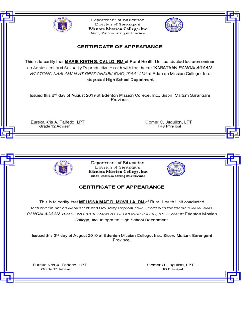 Cert of Appearance | PDF