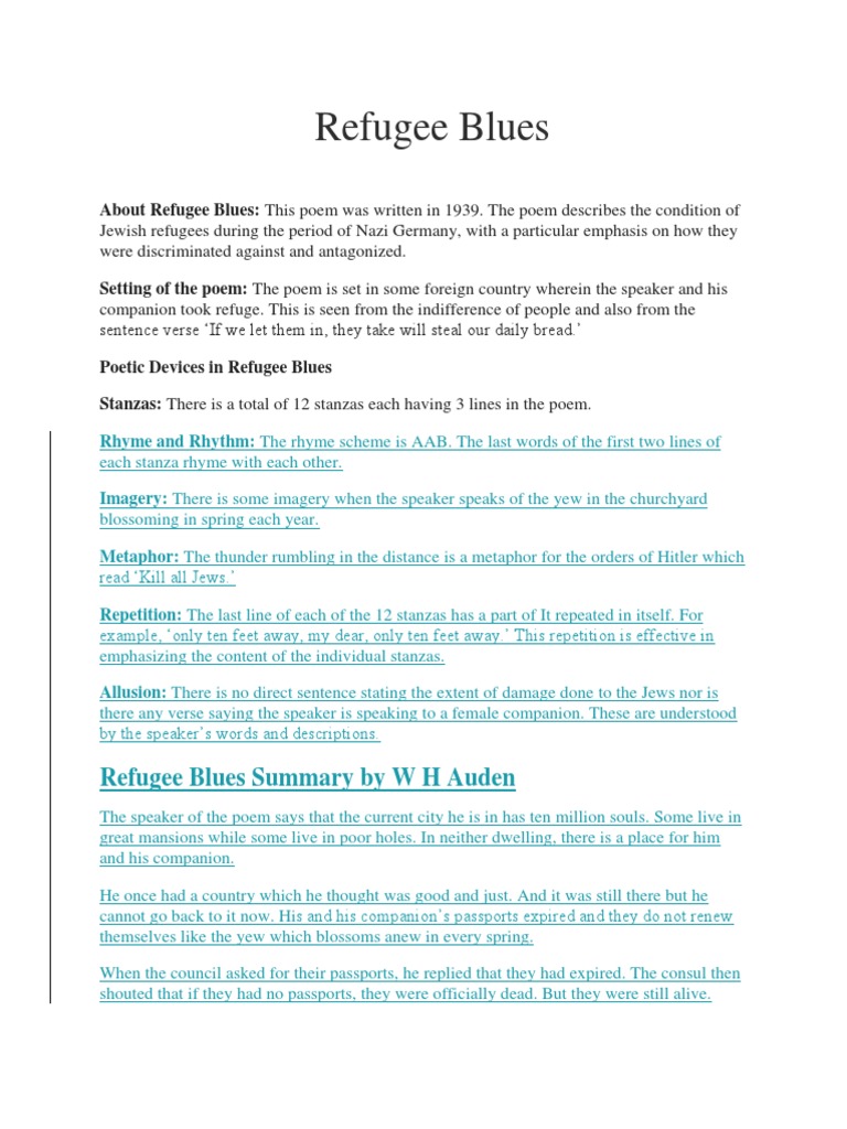 Refugee Blues | PDF | Poetry