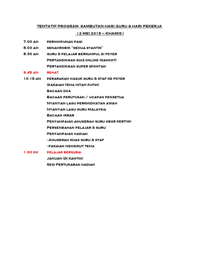 Tentatif Program Sambutan Hari Guru | PDF Tentatif Program Sambutan Hari Guru | PDF