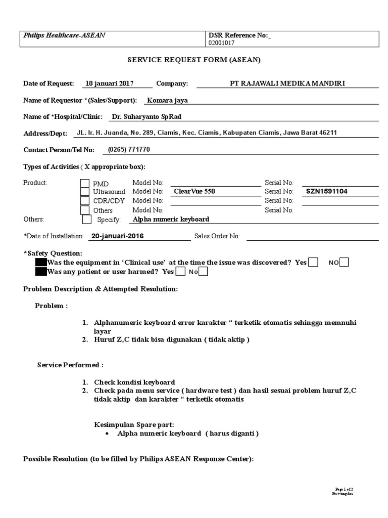 Philips Healthcare Service Request Form | PDF | Medicine | Health Care