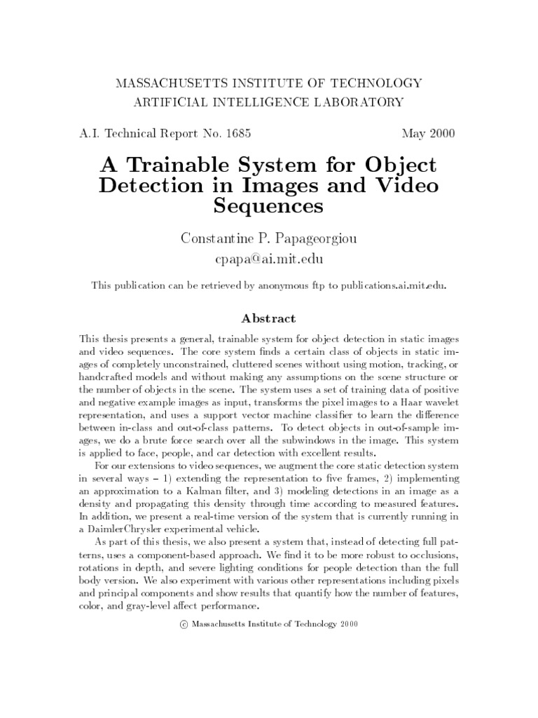 A Trainable System For Object Detection in Images and Video Sequences | PDF | Cluster Analysis ...