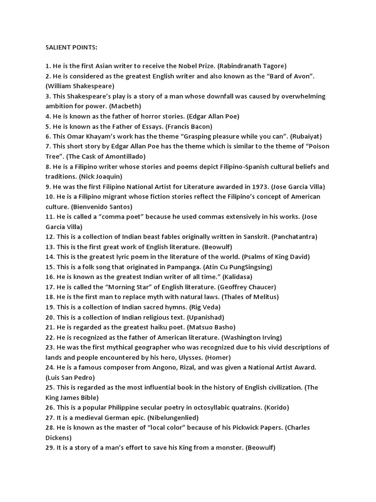 Salient Points | PDF | Poetry | Teachers