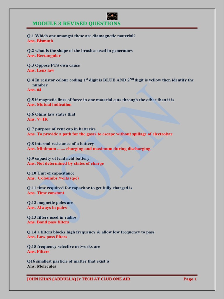 Module 3 Revised Questions: Ans. Molecules | PDF